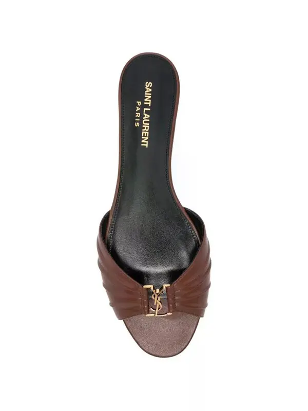 Saint Laurent Cassandra Ruched Leather Sandals - Brown