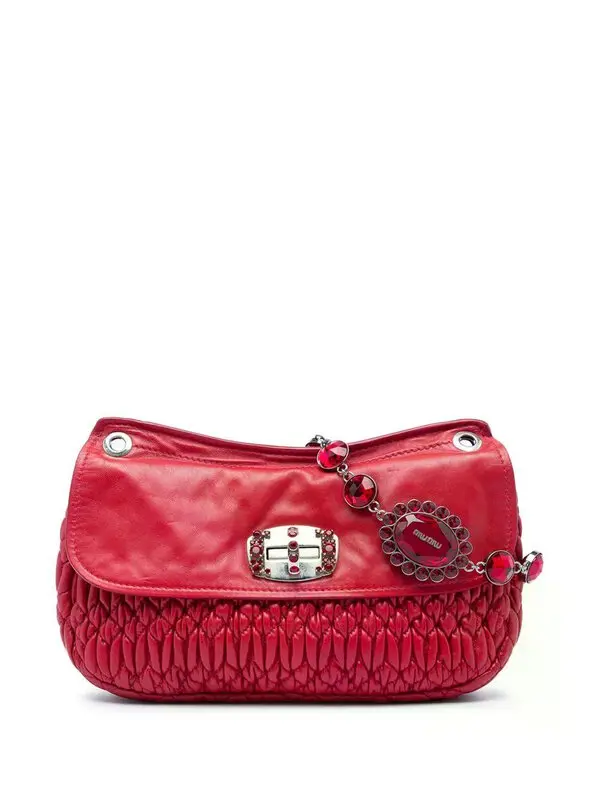Miu Miu 2010-2026 Matelasse Nappa Crystal Chain Crossbody Bag - Red