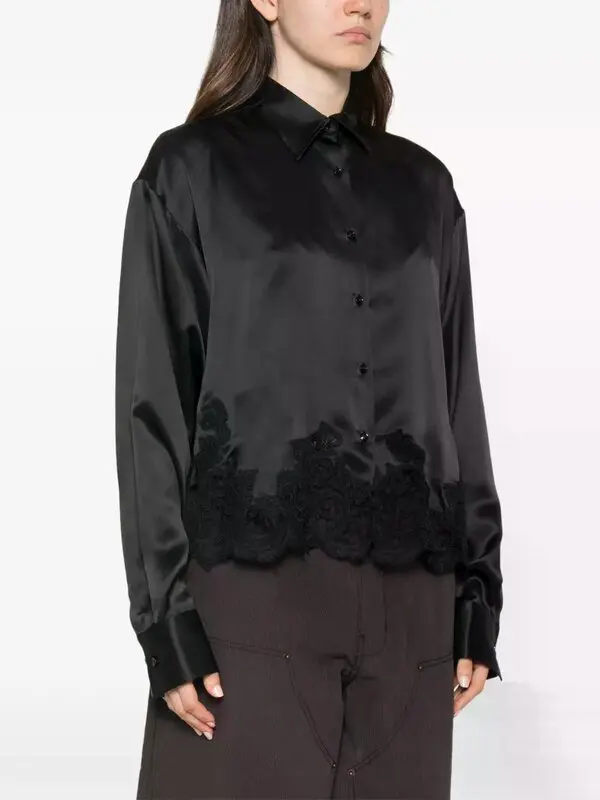 Ermanno Scervino Lace-trimmed Satin Shirt - Black