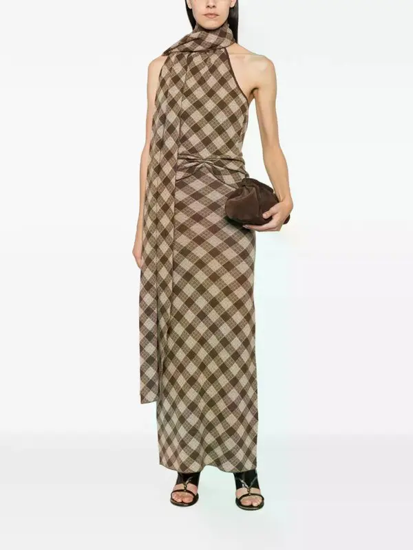 AYA MUSE Checkered Halterneck Blouse - Brown
