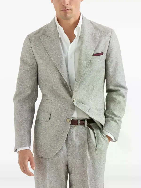 Brunello Cucinelli Silk And Cashmere Cavalry Tweed Deconstructed Blazer With Large Peak Lapels