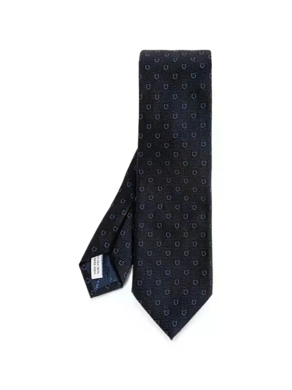 FERRAGAMO Gancini Silk Jacquard Tie - Blue
