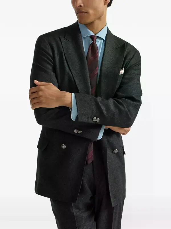 Brunello Cucinelli Mouliné Virgin Wool Twill One-and-a-half Breasted Deconstructed Blazer With Metal Buttons