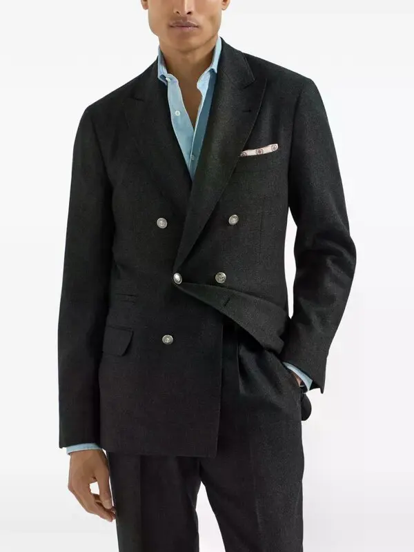 Brunello Cucinelli Mouliné Virgin Wool Twill One-and-a-half Breasted Deconstructed Blazer With Metal Buttons