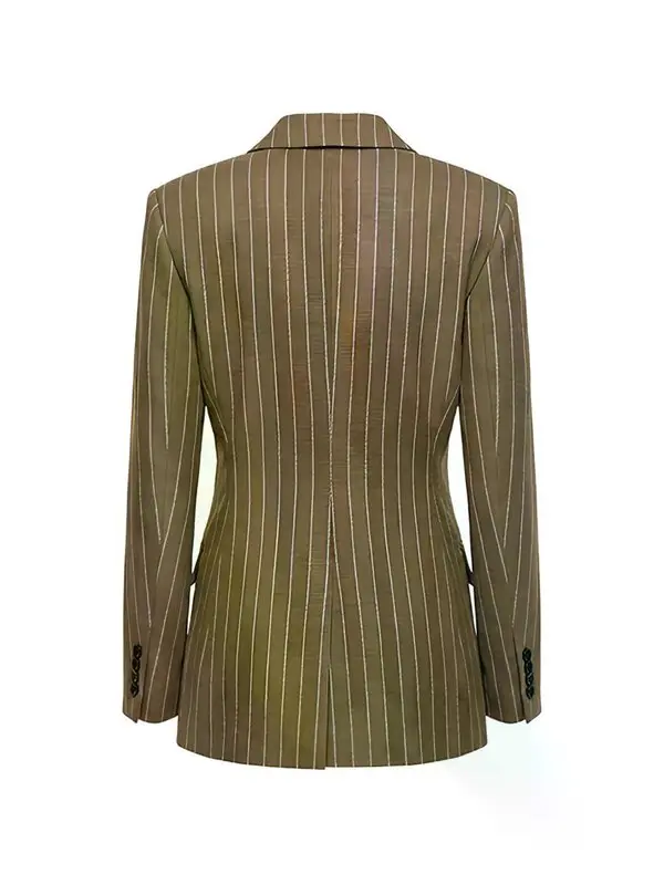 Max Mara Double-breasted Pinstripe Jersey Blazer Kaki