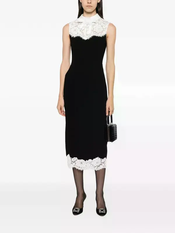 SELF-PORTRAIT Lace-trimmed Bow-detail Midi Dress - Black