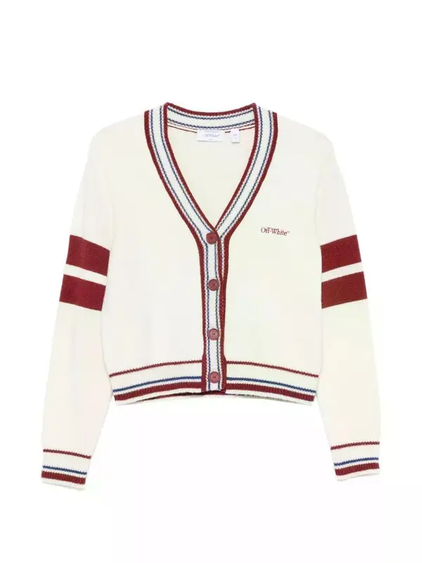 Off-White Cropped Cardigan With Striped Trim - Neutrals