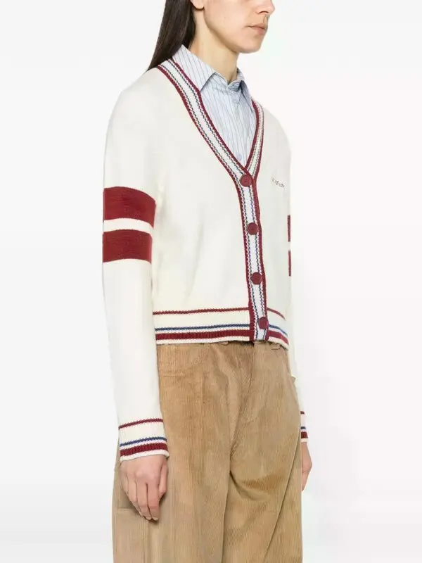 Off-White Cropped Cardigan With Striped Trim