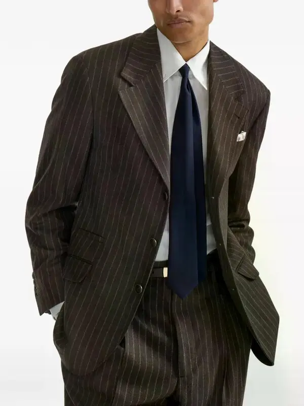Brunello Cucinelli Virgin Wool And Cashmere Chalk Stripe Flannel Tailor Blazer