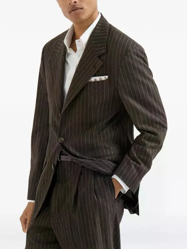 Brunello Cucinelli Virgin Wool And Cashmere Chalk Stripe Flannel Tailor Blazer