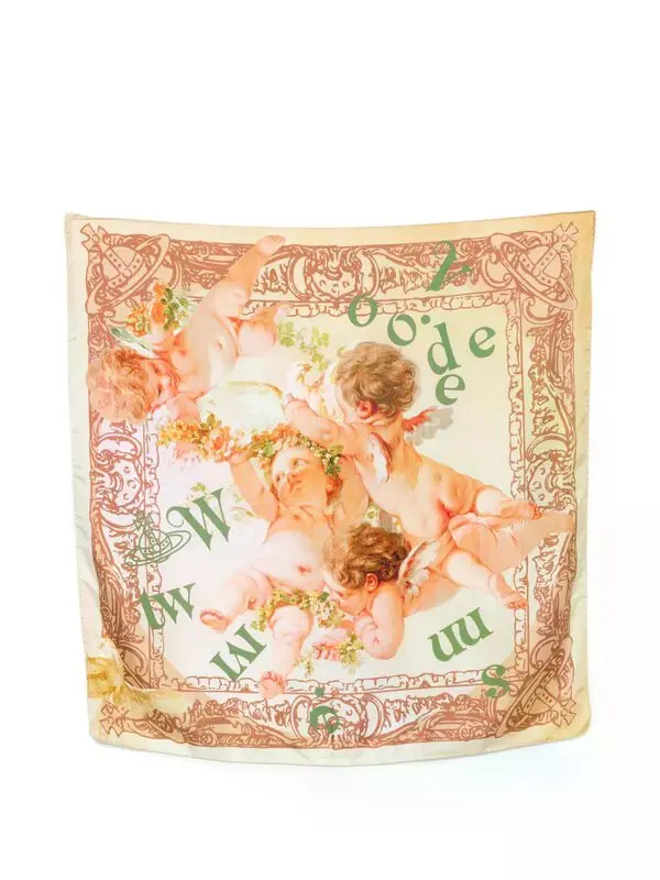VIVIENNE WESTWOOD Cherub-print Square-shape Scarf - Neutrals