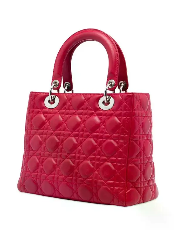 Dior Medium Calfskin Cannage Lady Satchel - Red