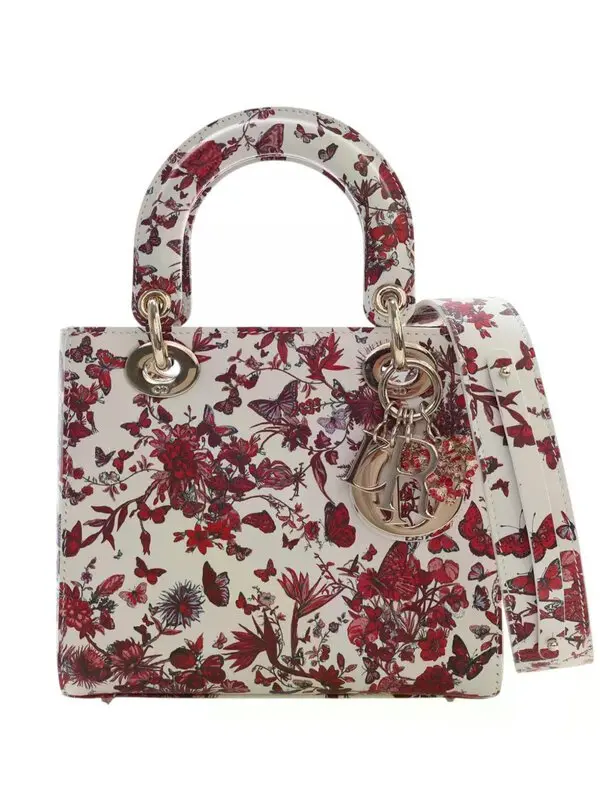 Dior 2023 Small Calfskin Butterflies My Abcdior Lady Satchel - White