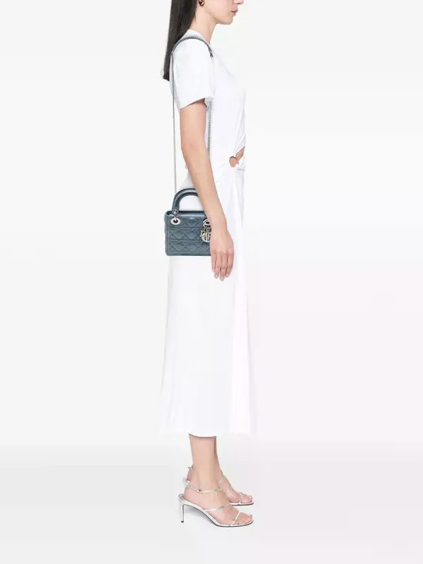 Dior 2015 Mini Iridescent Lambskin Cannage Lady Satchel - Blue