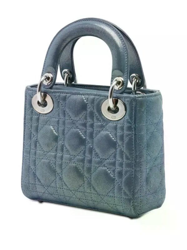 Dior Mini Iridescent Lambskin Cannage Lady Satchel - Blue