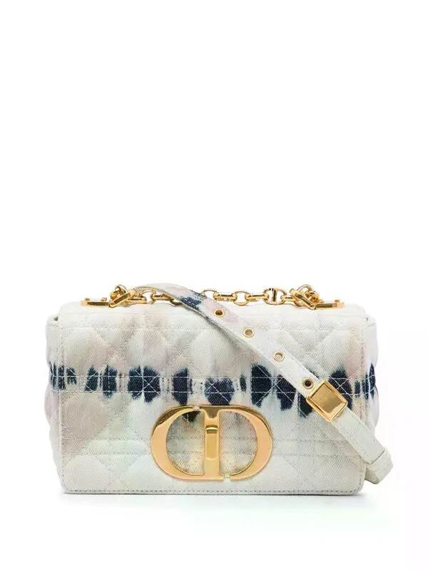 Dior 2021 Small Tie Dye Denim Caro Crossbody Bag - White