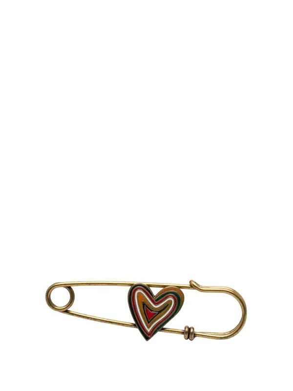 Dior Plated Enamel Heart Safety Pin Brooch - Gold