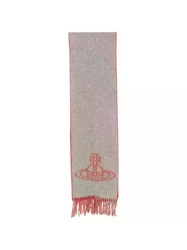 VIVIENNE WESTWOOD Orb-intarsia Fringed Scarf - Grey