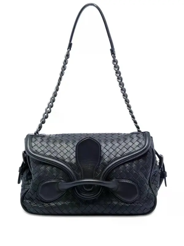 Bottega Veneta Nappa Intrecciato Rialto Shoulder Bag - Black