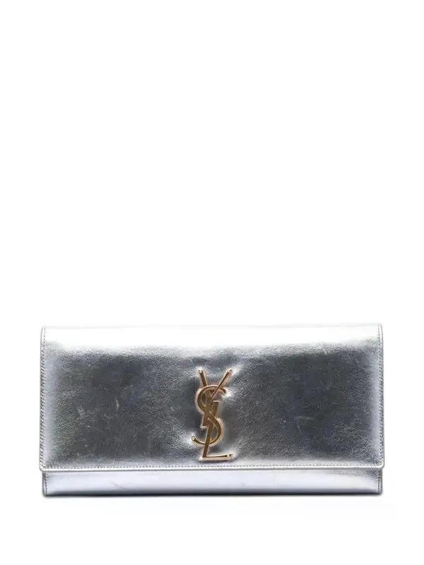 Saint Laurent 2014 Smooth Metallic Calfskin Monogram Cassandre Clutch Bag - Silver