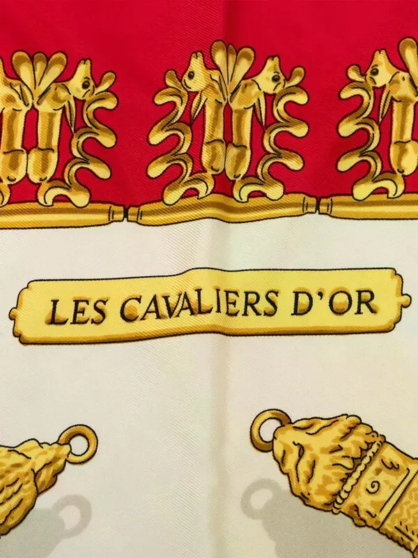 Hermès 1980-2010 Les Cavaliers D Or Silk Scarf 90 Scarves - Red