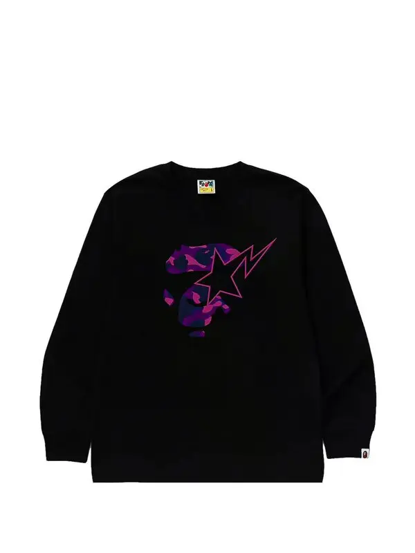 A BATHING APE Color Camo Ape Face Sta Long-sleeve T-shirt - Black