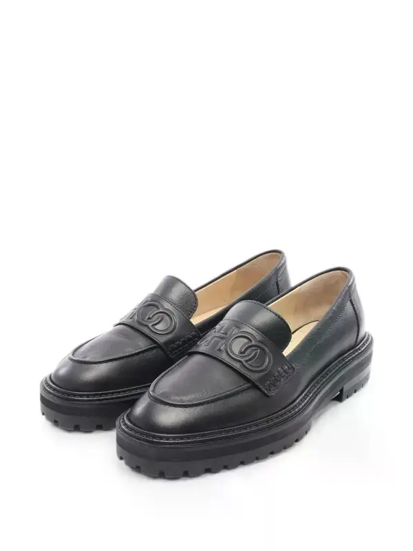 JIMMY CHOO 2010s Logo-strap Leather Loafers - Black