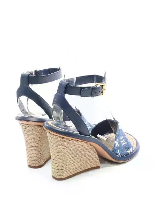 LOUIS VUITTON 2021 Maia Monogram Denim Wedge Espadrilles