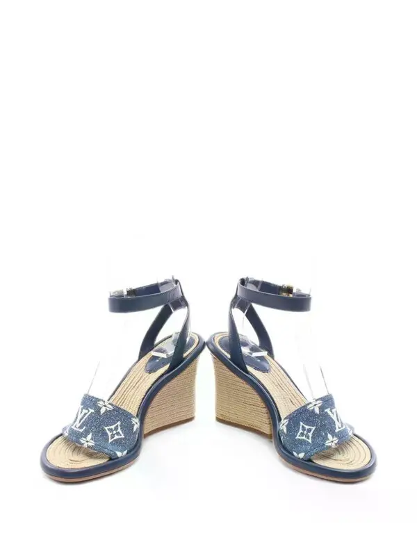 LOUIS VUITTON 2021 Maia Monogram Denim Wedge Espadrilles
