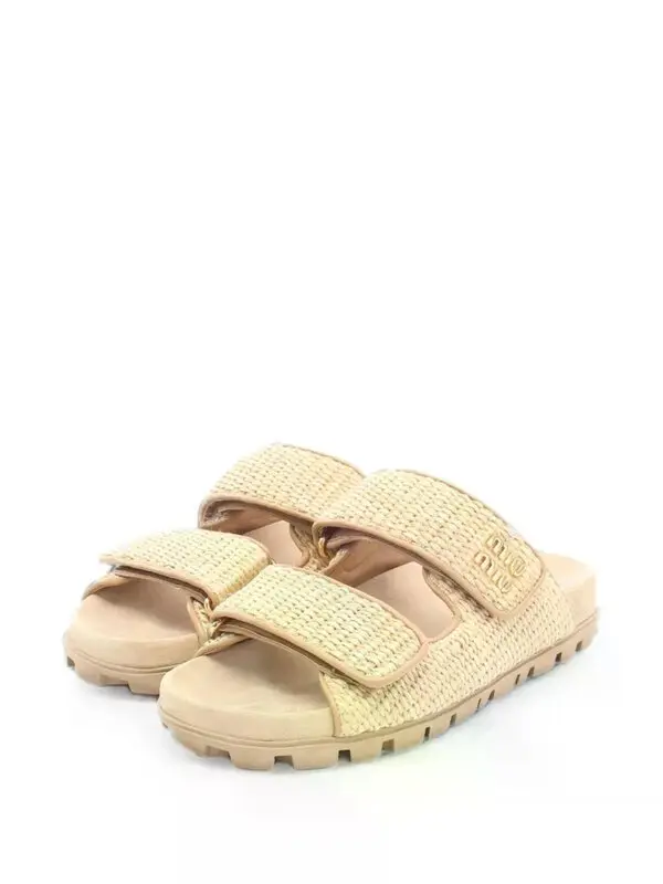 Miu Miu 2000s Logo Touch-strap Slide Sandals - Neutrals