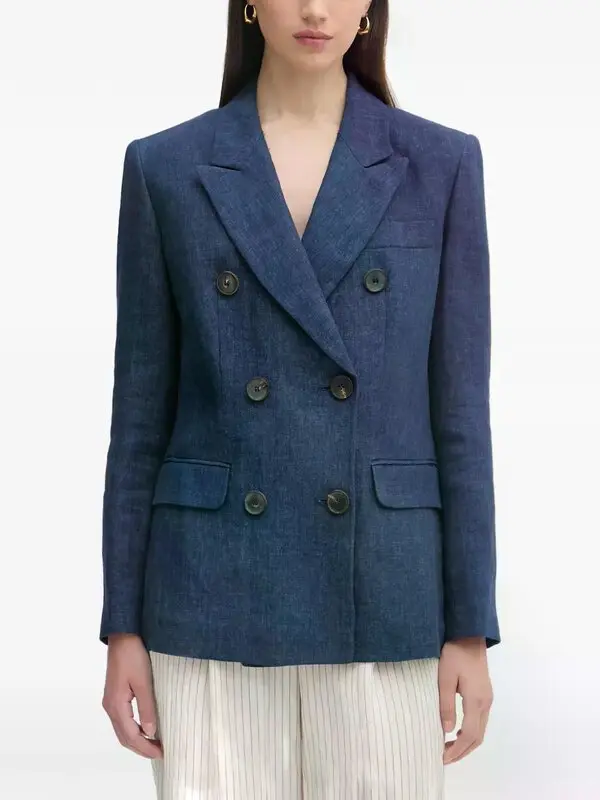 Luisa Spagnoli Vittorio Double-breasted Linen Blazer - Blue