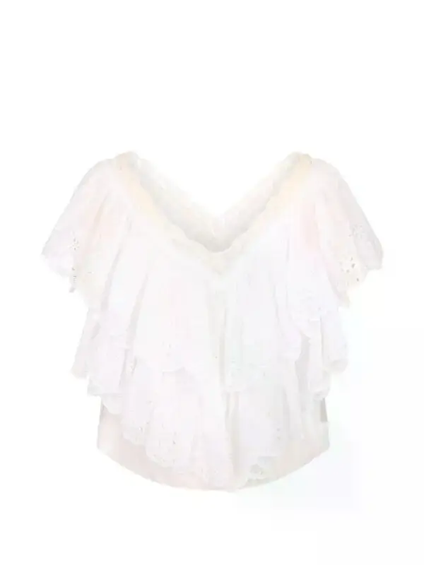 Chloé Cropped Ruffle Top In Cotton Voile And Lace - White