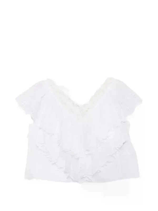Chloé Cropped Ruffle Top In Cotton Voile And Lace - White