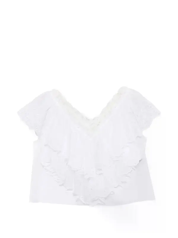 Chloé Cropped Ruffle Top In Cotton Voile And Lace - White