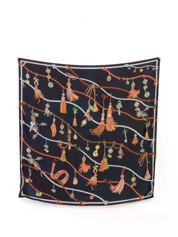 Versace Tassel-print Silk Scarf - Blue