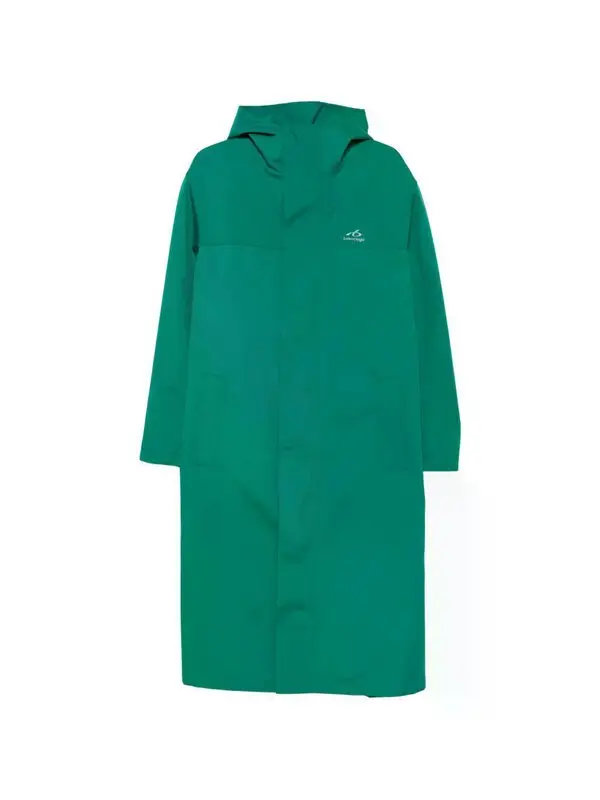 Balenciaga Hooded Logo-print Coat - Green