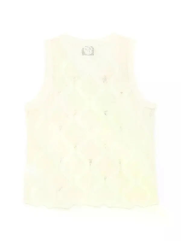 YANYAN Lattice Tank Top With Floral Embroidery And Crystal Embellishments - Neutrals