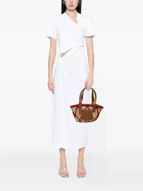 Loewe Small Animal Embroidered Raffia Basket Tote Bag