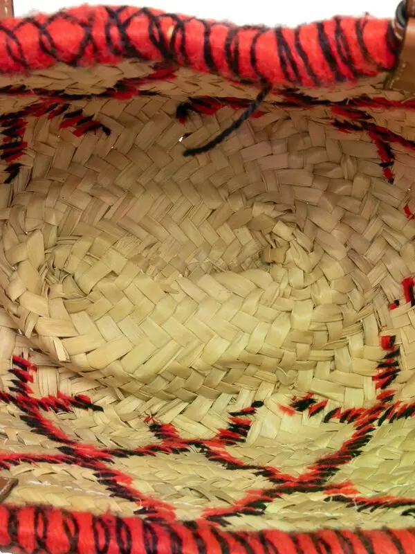 Loewe Small Animal Embroidered Raffia Basket Tote Bag
