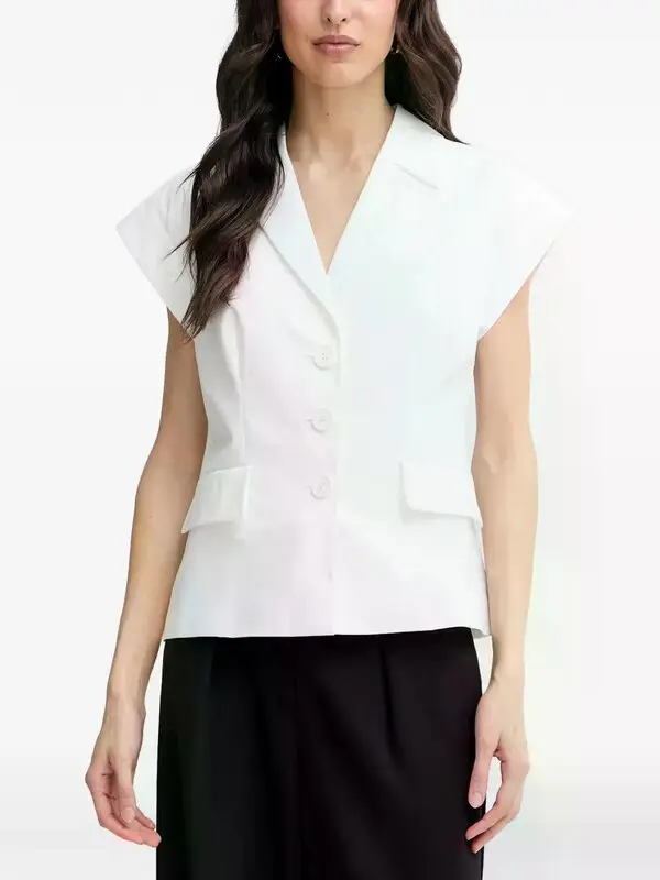 Luisa Spagnoli Sleeveless Notched Lapel Top - White