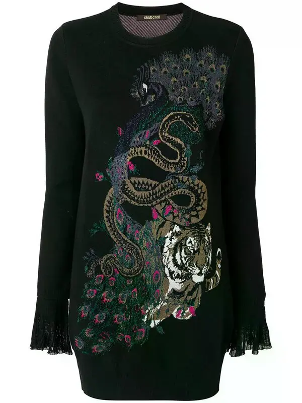 Roberto Cavalli Longline Peacock Sweater