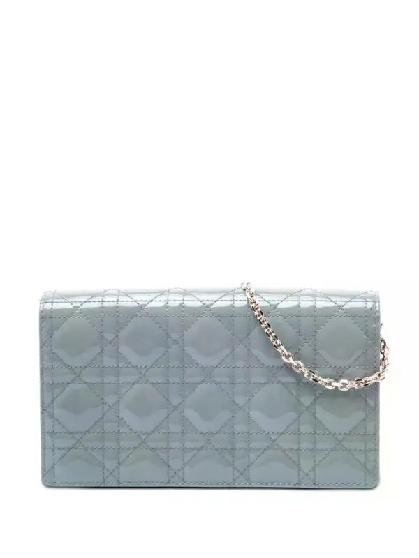 Dior 2022 Patent Cannage Lady Pouch With Chain Crossbody Bag - Grey