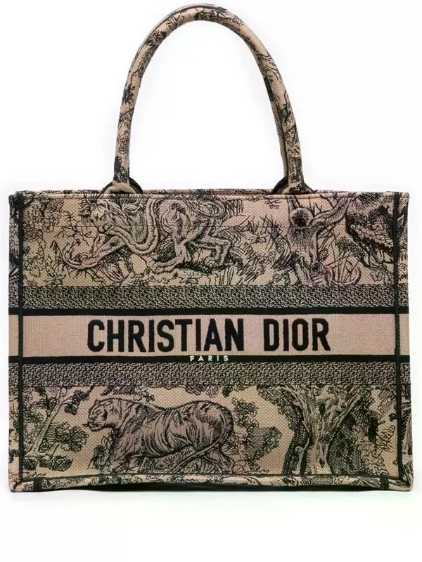 Dior 2022 Medium Canvas Embroidered Dioriviera Toile De Jouy Book Tote Bag - Black