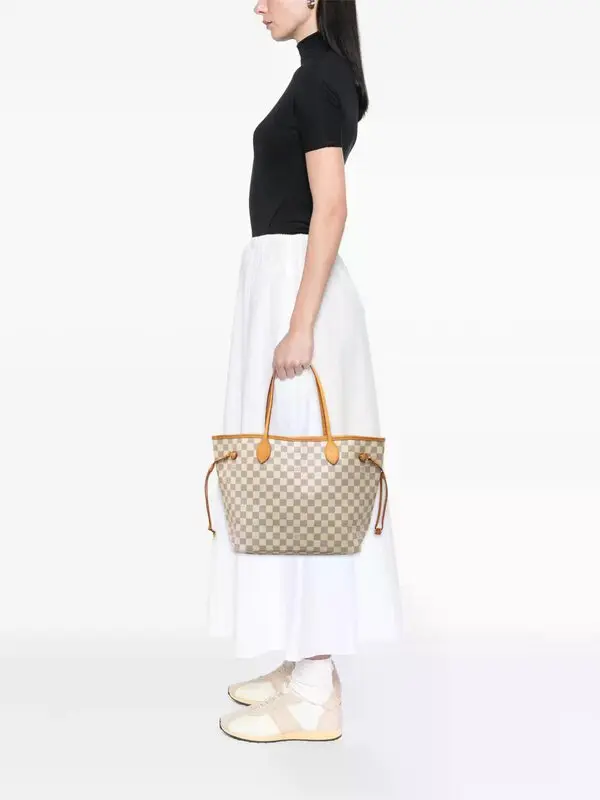 LOUIS VUITTON Damier Azur Neverfull Mm Tote Bag - White