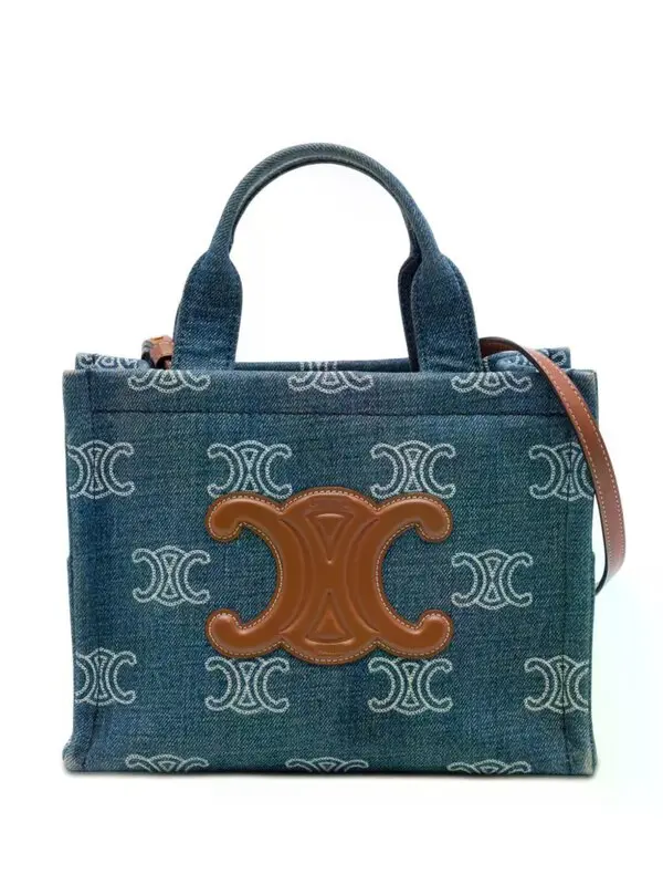 Celine 2023 Small Denim Triomphe Cabas Thais Tote Satchel - Blue