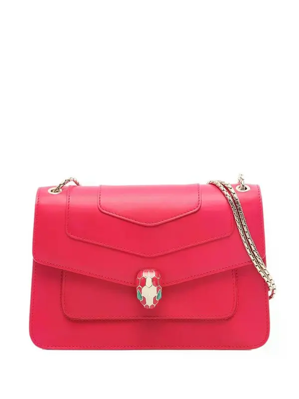 BVLGARI 2010-2026 Small Leather Square Serpenti Forever Chain Crossbody Bag - Pink
