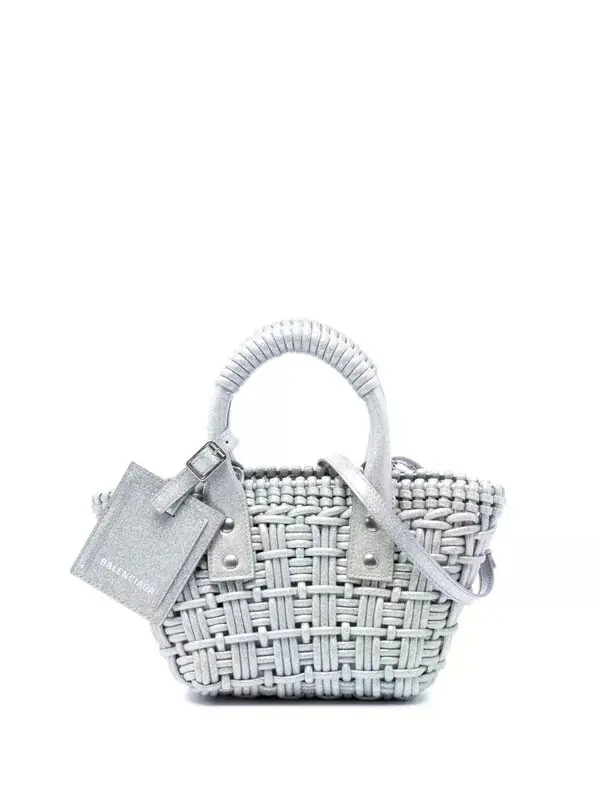 Balenciaga Metallic Faux Leather Bistro Basket Bag - Silver