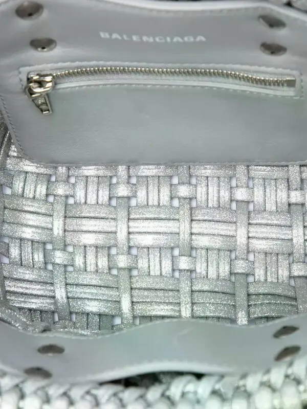 Balenciaga Metallic Faux Leather Bistro Basket Bag - Silver