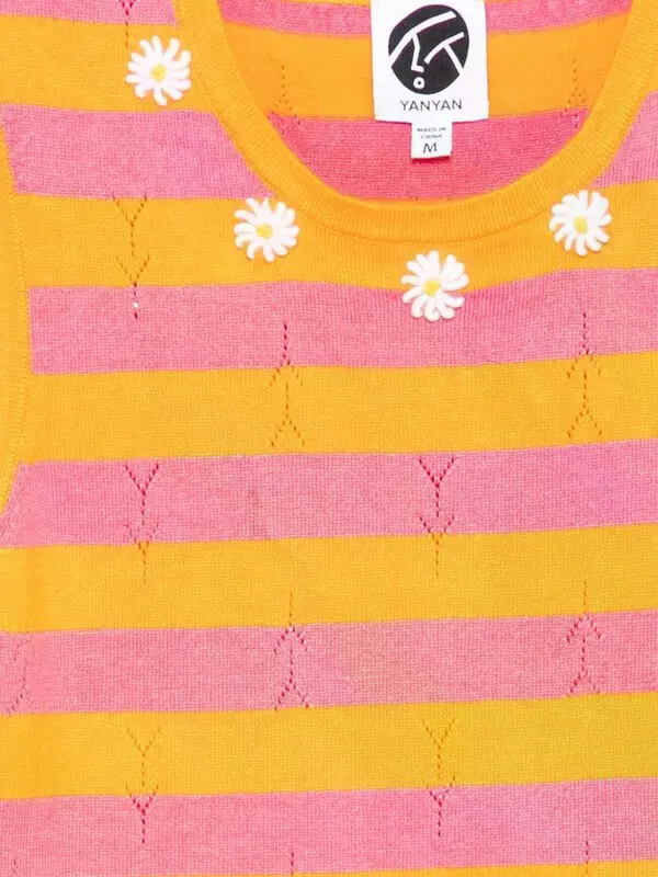 YANYAN Daisy Appliqué Striped Tank Top