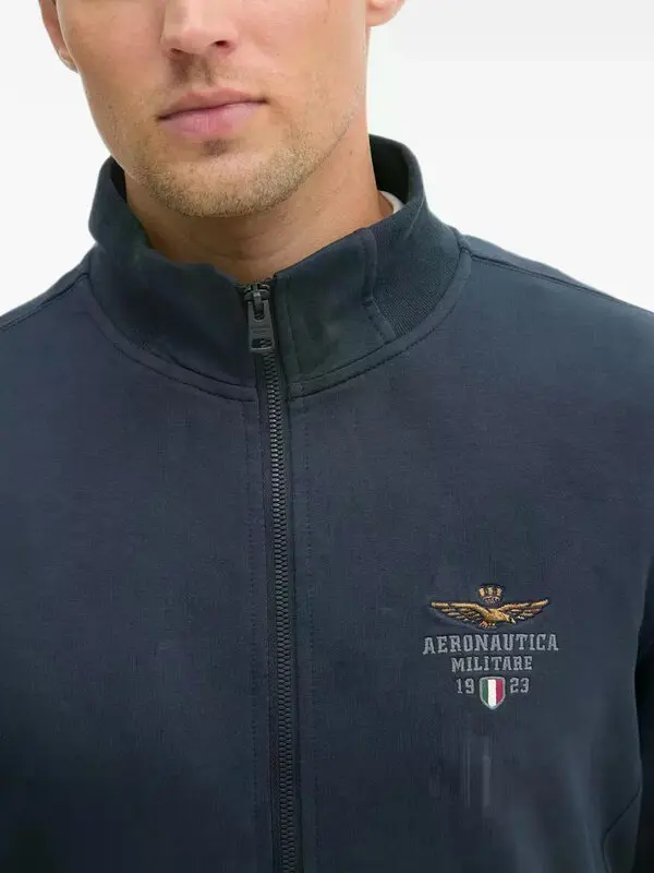 AERONAUTICA MILITARE Embroidered Zip Sweater With Ribbed Hem
